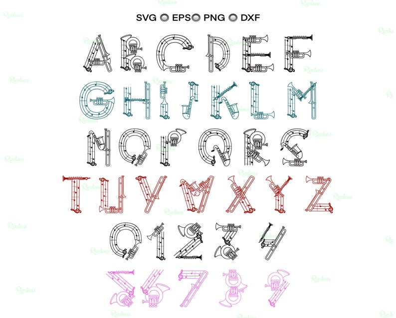 Music Font SVG, Music Instrument Font, Music Alphabet, Musical Letters ...