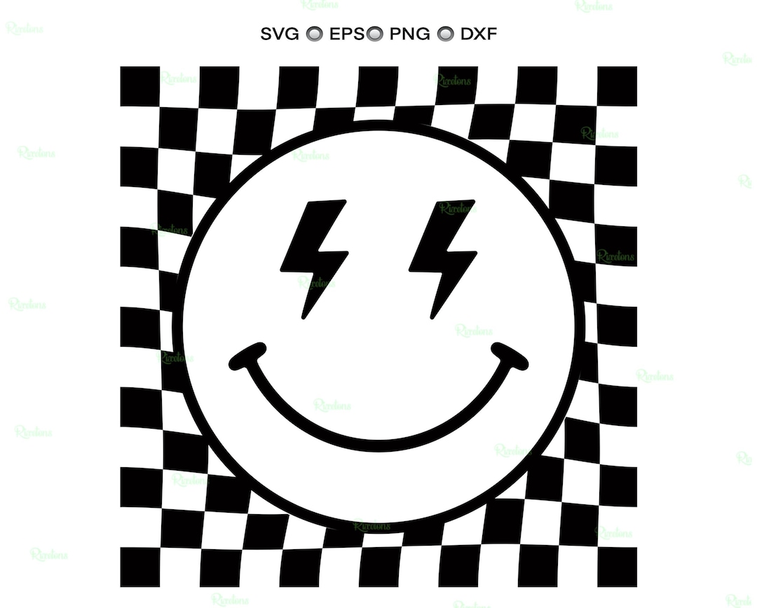 Checkered Smiley Lightning Eyes Svg, Smiley Face Lightning Bolt ...