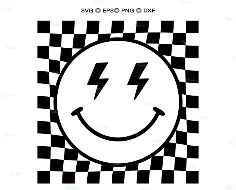 Checkered Smiley Lightning Eyes Svg, Smiley Face Lightning Bolt ...