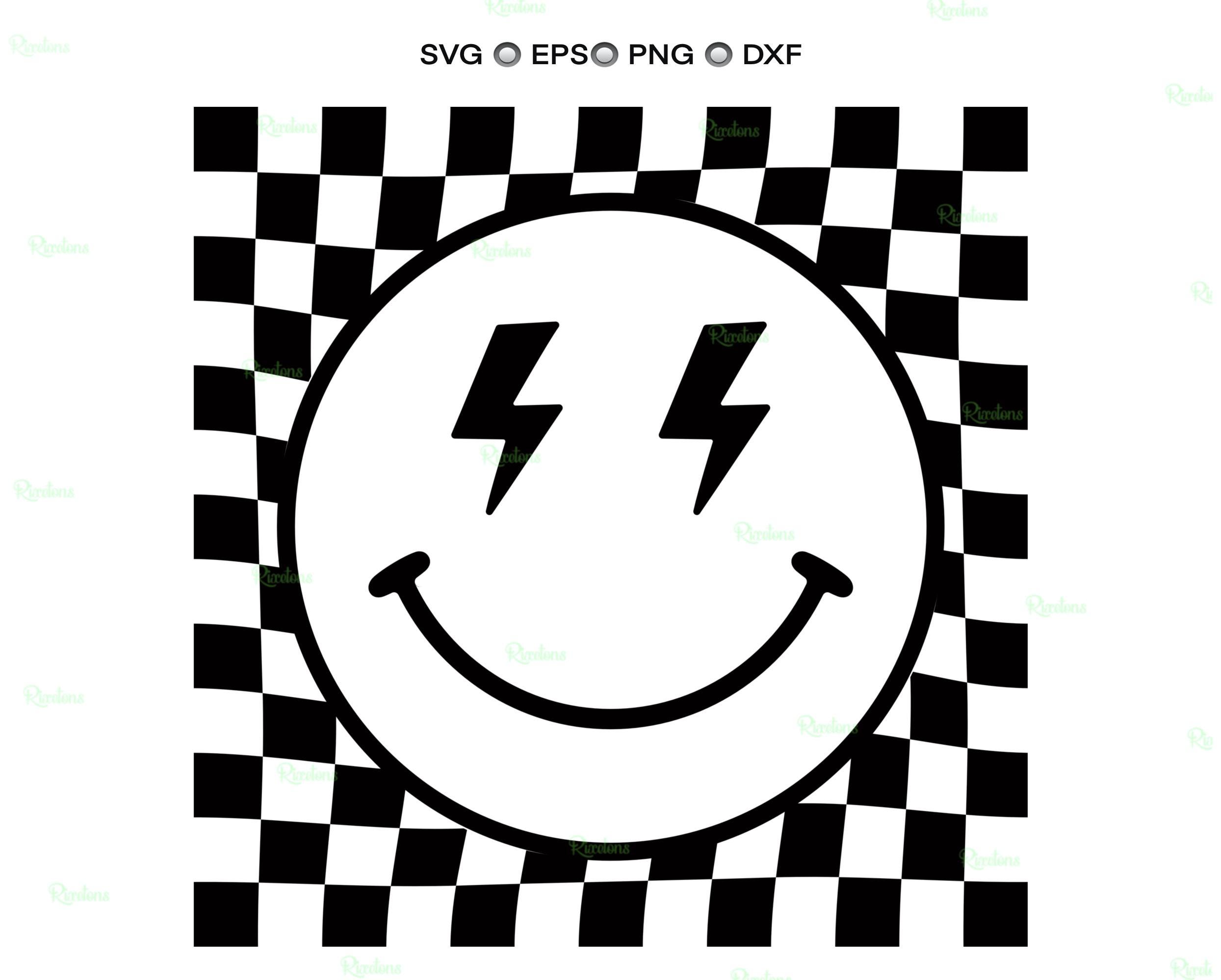 Checkered Smiley Lightning Eyes Svg, Smiley Face Lightning Bolt ...