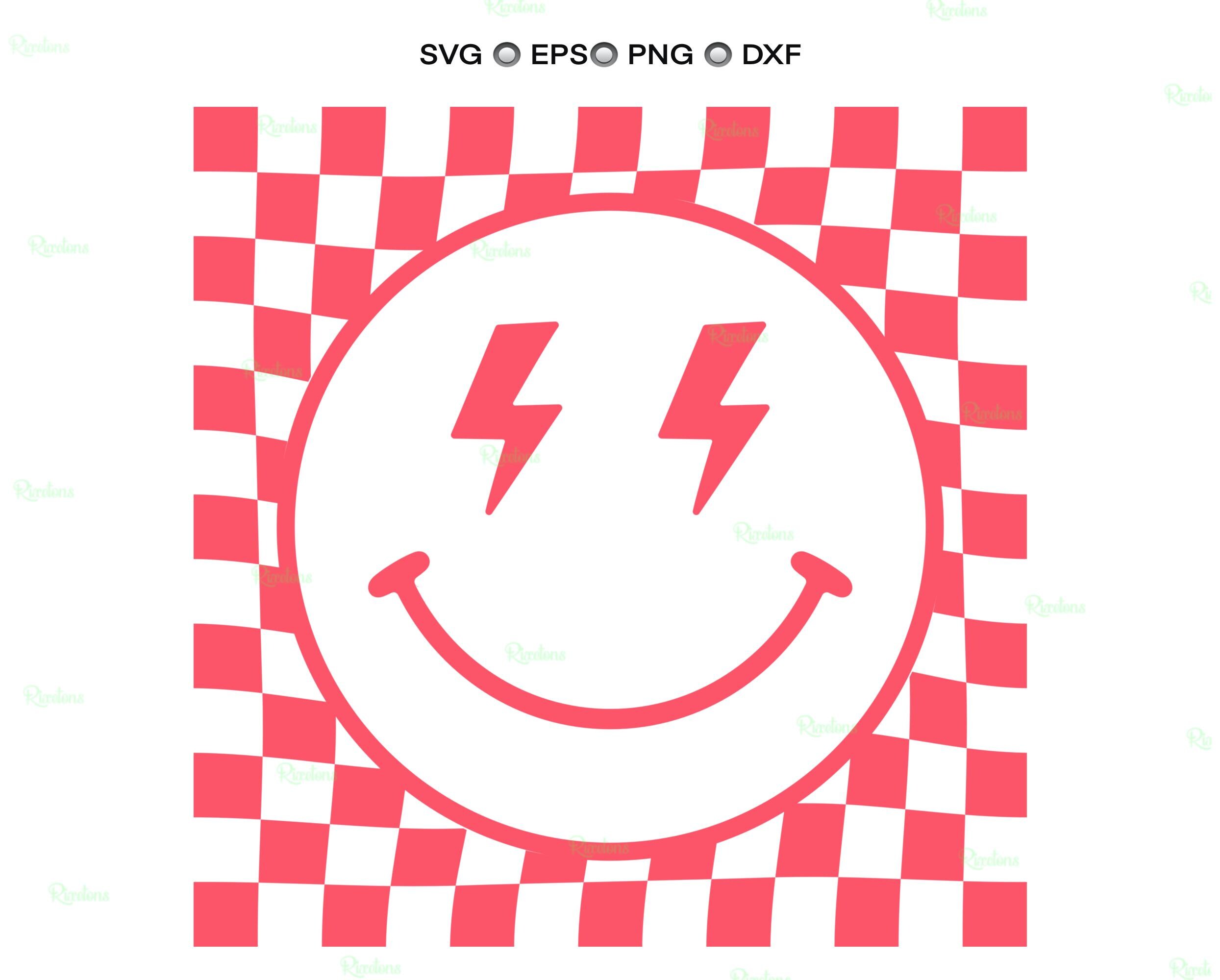 Checkered Smiley Lightning Eyes Svg, Smiley Face Lightning Bolt ...