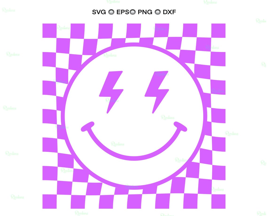 Checkered Smiley Lightning Eyes Svg, Smiley Face Lightning Bolt ...