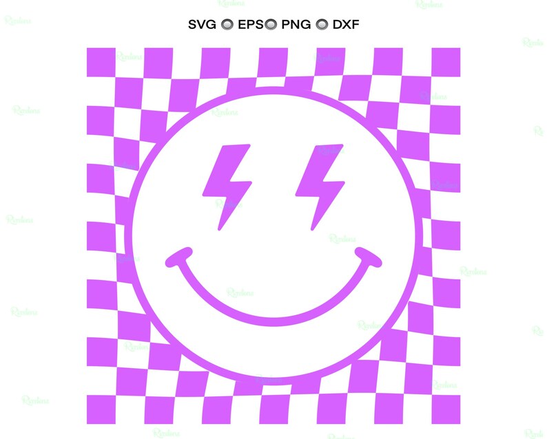 Checkered Smiley Lightning Eyes Svg, Smiley Face Lightning Bolt ...