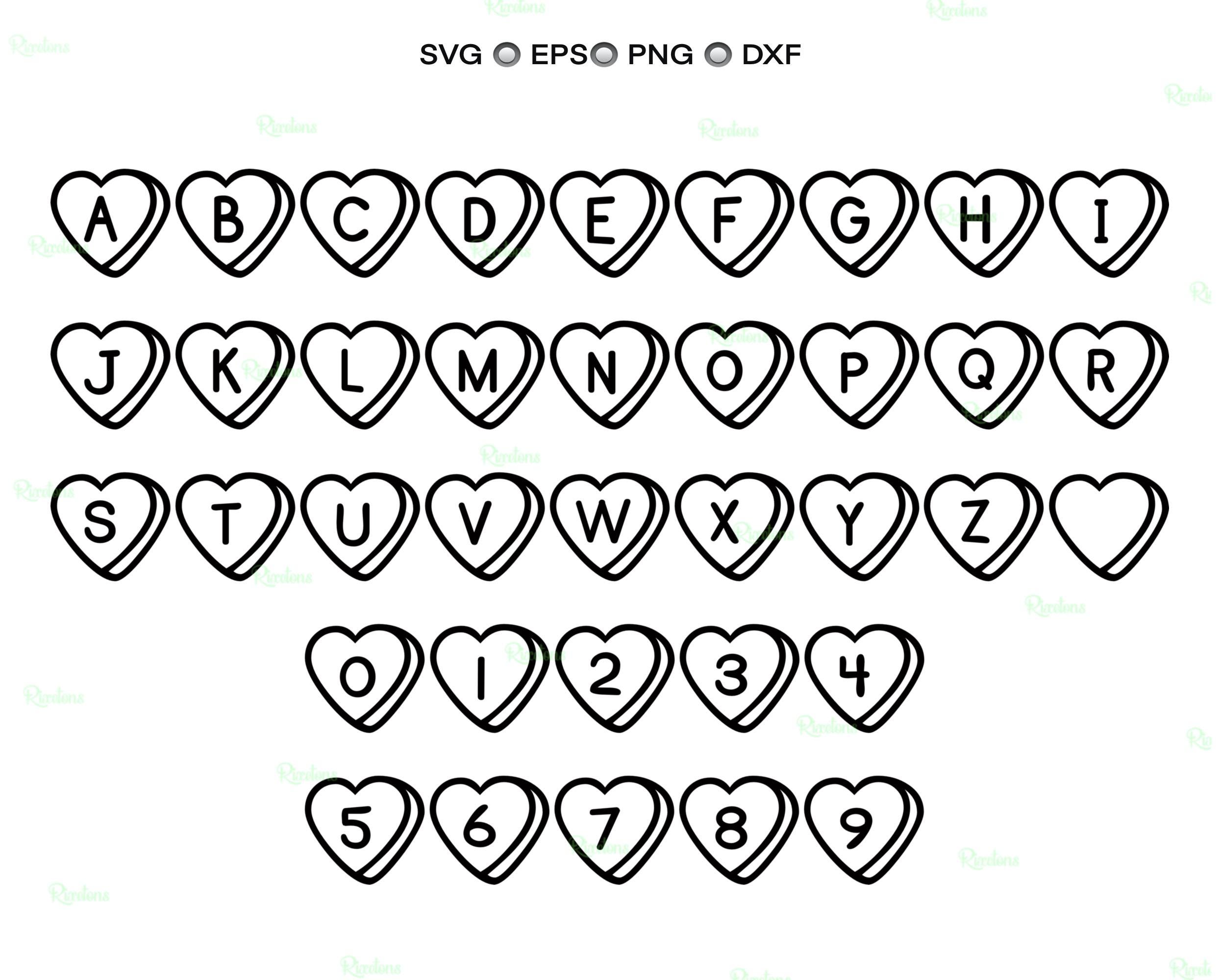 Heart Font SVG Bundle, Heart Letters Numbers, Love Svg, Heart Png ...