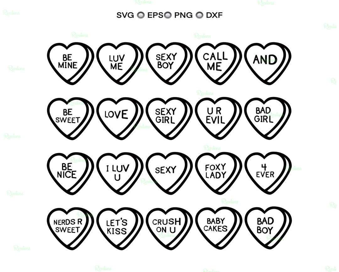 Conversation Hearts Svg Bundle, Valentine’s Day Candy Heart Designs ...