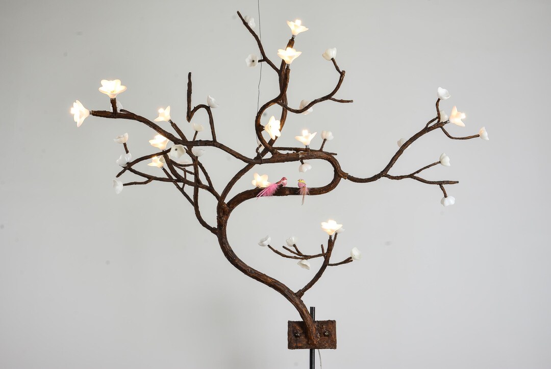Customizable Tree Branch Wall Lamp With Blossoms and Birds – Handmade ...