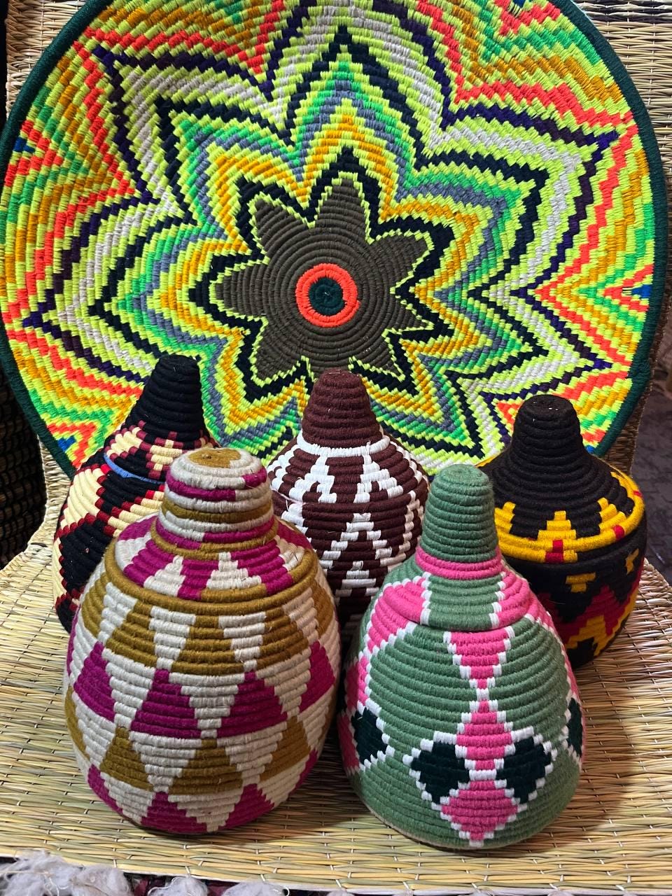 5-piece Moroccan Berber Basket Set | Handcrafted Woven Storage Boxes ...