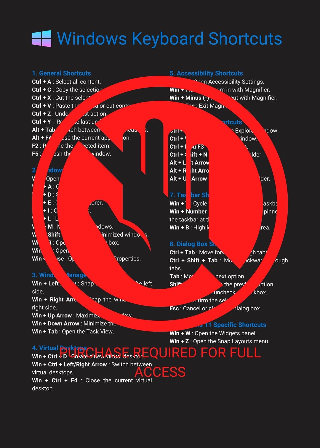 Windows Keyboard Shortcuts - Printable Guide! - Etsy