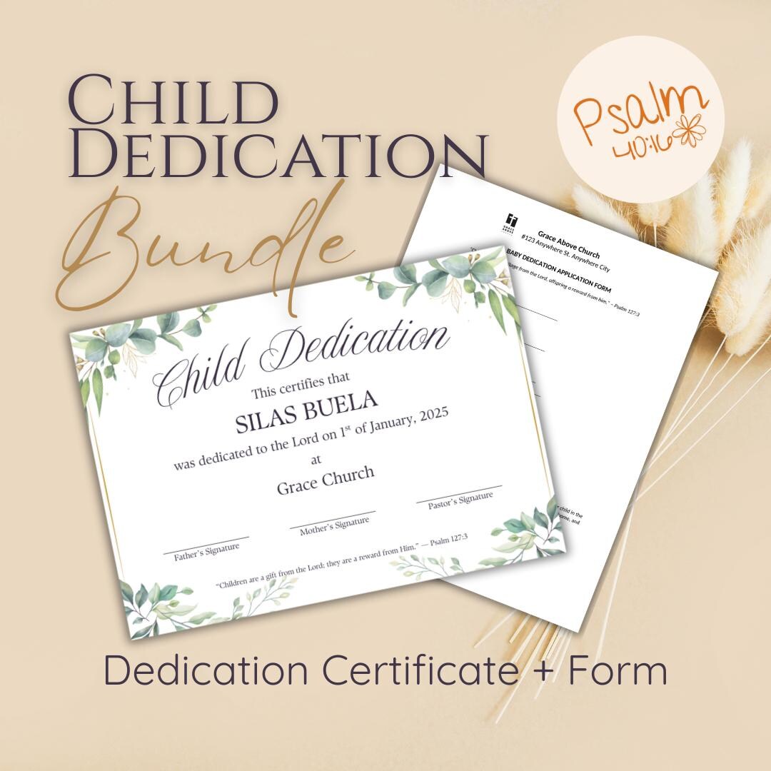 Child Dedication Certificate & Application Form Template Editable PDF ...
