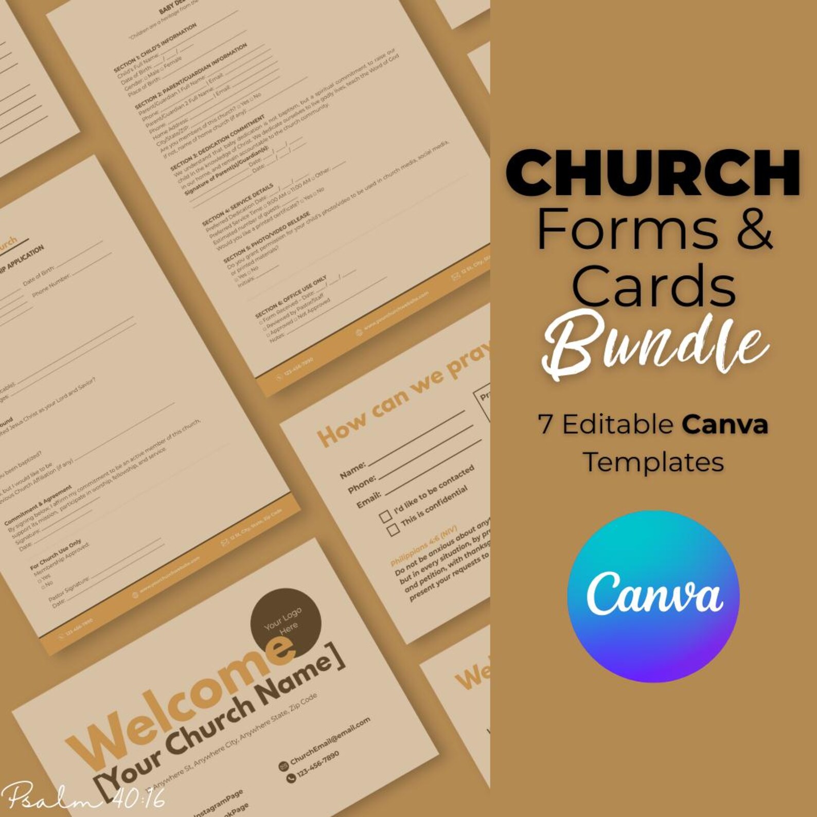 Editable Church Canva Template Bundle: Visitor Cards, Forms (digital ...