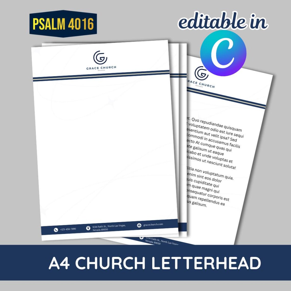 Church Letterhead Template | Printable & Editable | Professional ...