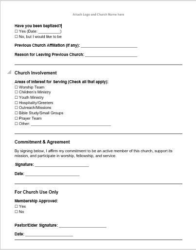 Church Membership Form Editable in MS Word - Etsy
