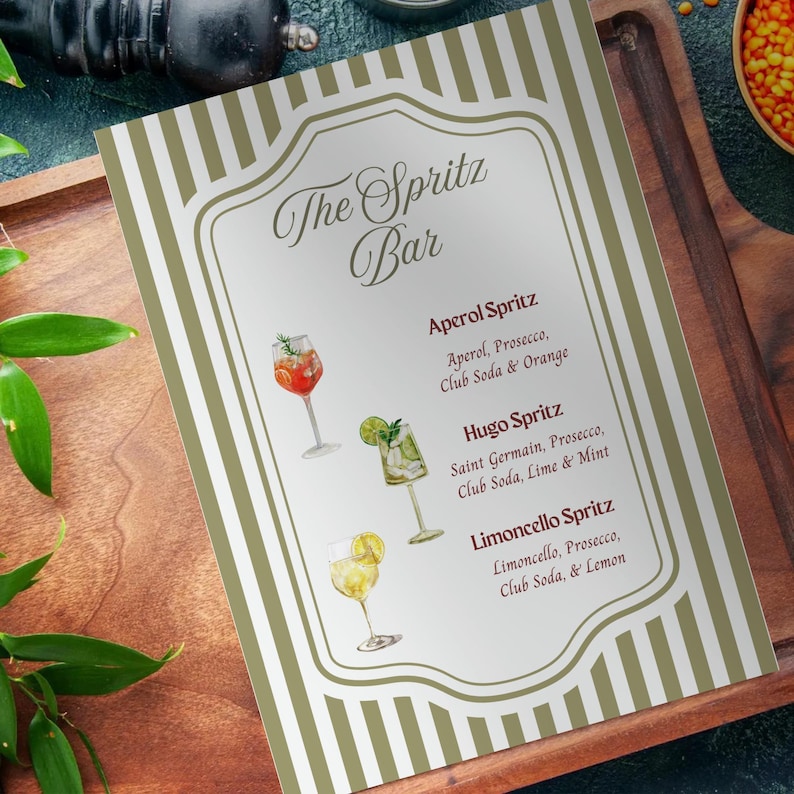 Wedding Spritz Bar Sign, Elegant Printable Menu (digital Download) - Etsy