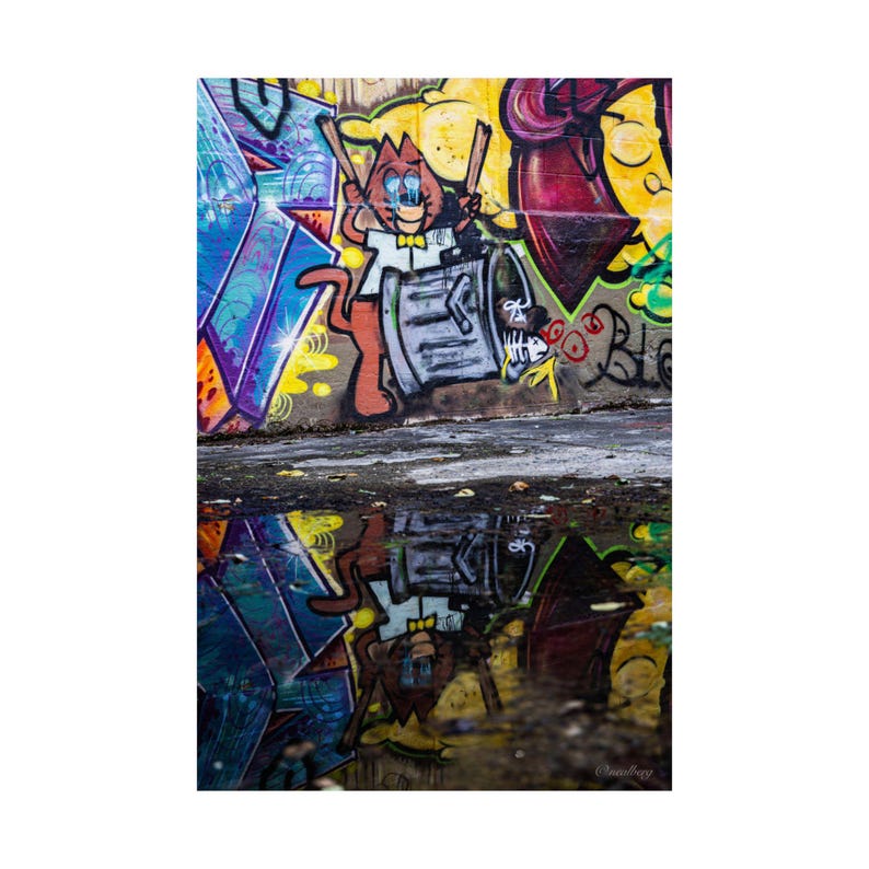 Cartoon Cat Drummer Graffiti Art Print: Urban Street Photography - Etsy