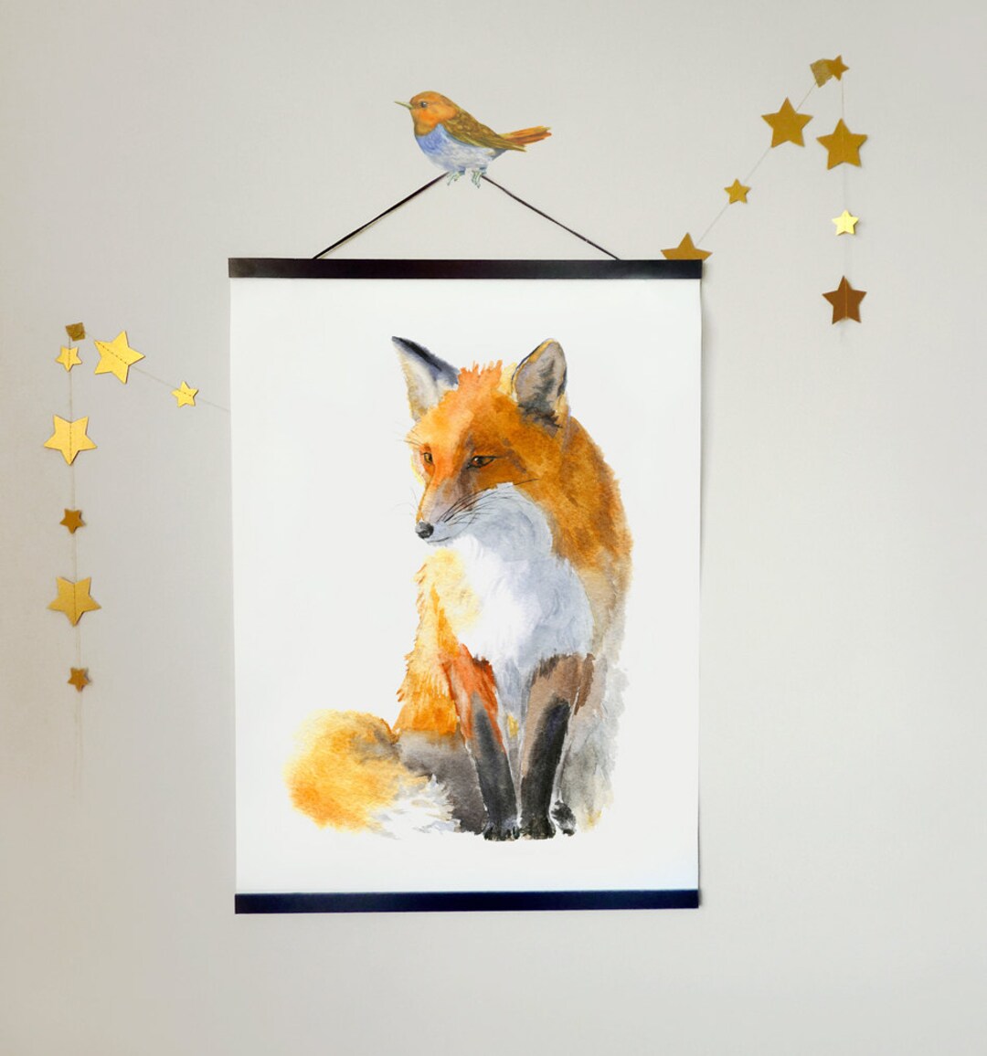Fox Print and Hanger, Size A2 or 16x 20, Print on Canvas With Magnetic ...