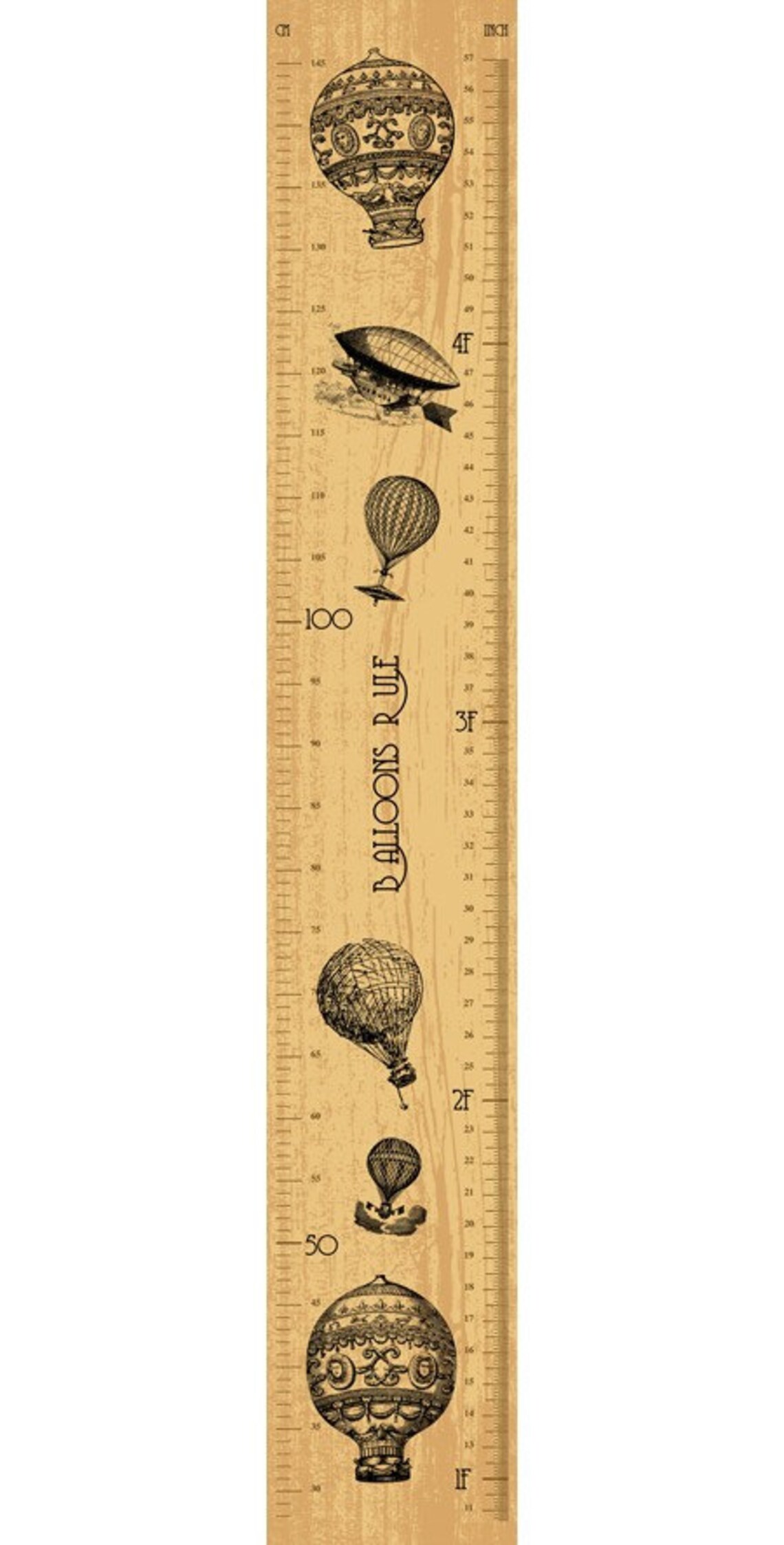 Balloons Rule Vintage Ruler Height Chart With Hot Air Baloons - Etsy