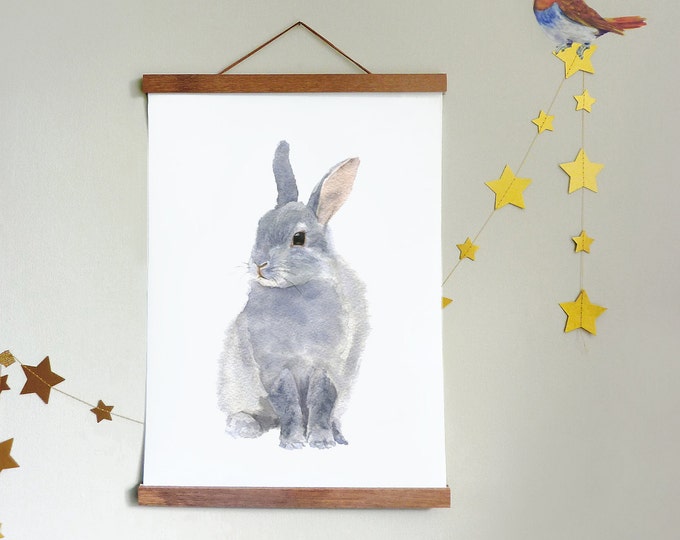 Rabbit Print and Hanger, Size A4 or 8 X 10, Print on Canvas and ...
