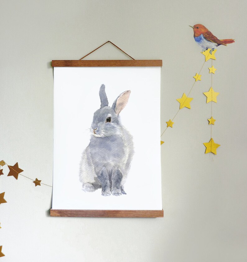 Rabbit Print and Hanger size A4 or 8 x 10 Print on Canvas | Etsy