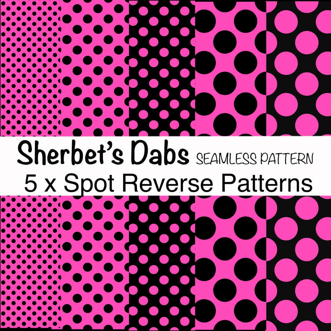5 X Hot Pink Black Polka Dots Spots Digital Seamless Pattern Background ...