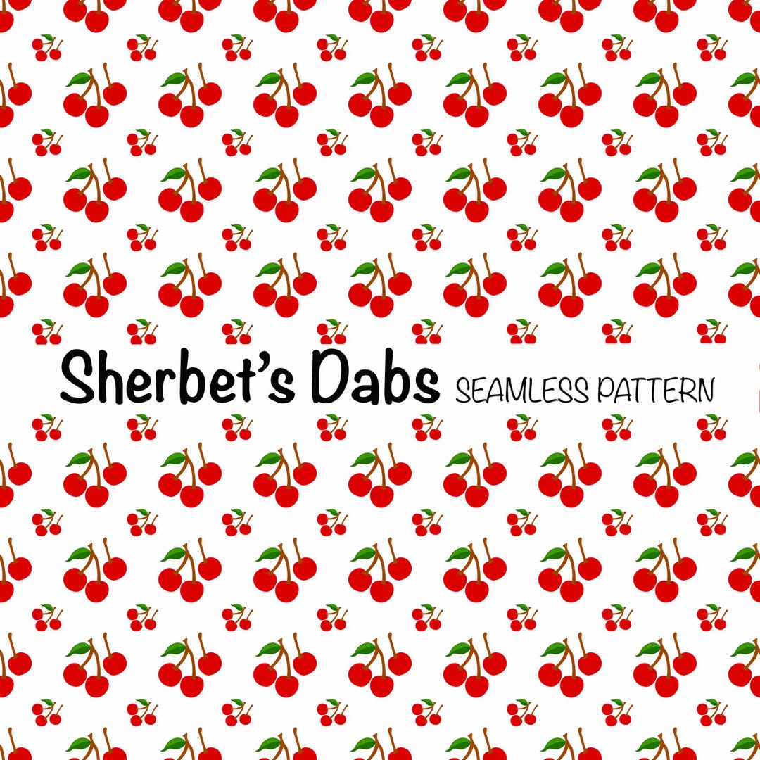 Red Cherry White Digital Seamless Pattern Background 300 DPI PNG 12x12 ...