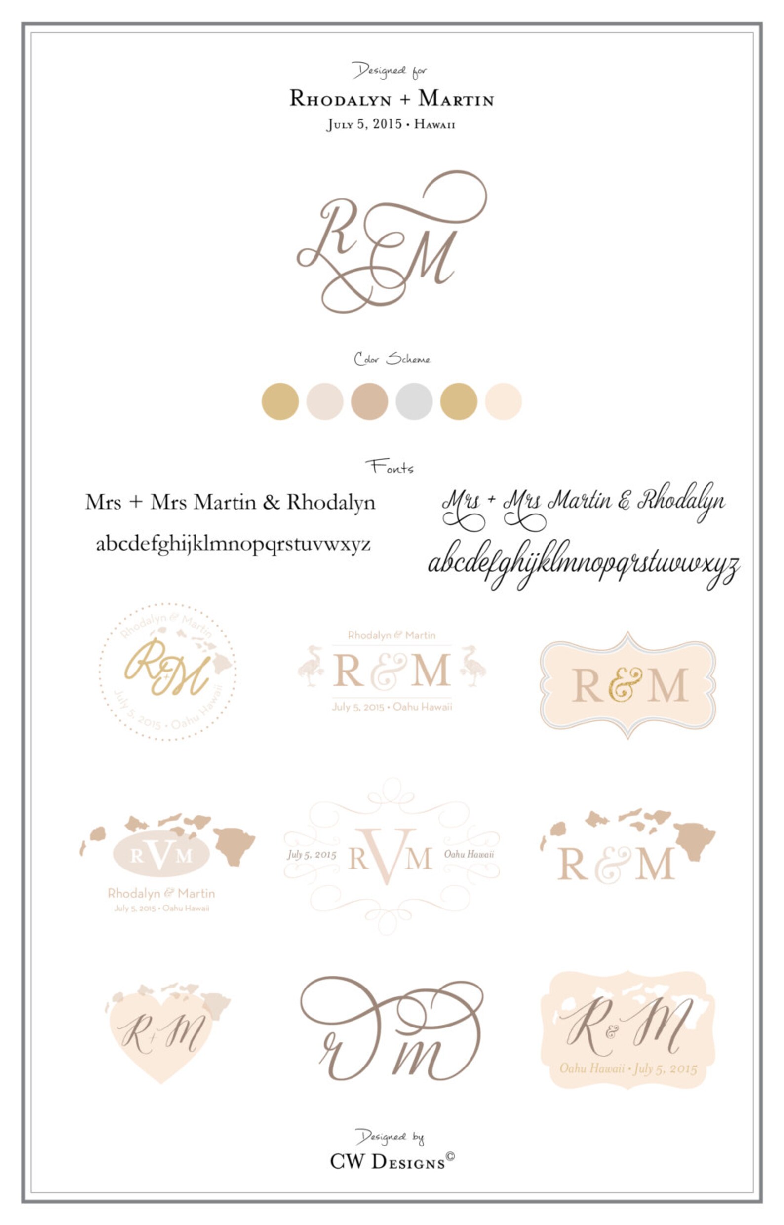 Custom Wedding Monogram and Branding Board, Fonts and Color Palette - Etsy