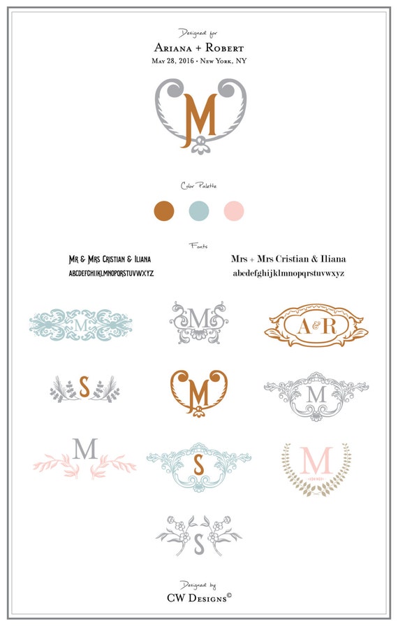 Custom Wedding Monogram and Branding Board Fonts and Color | Etsy