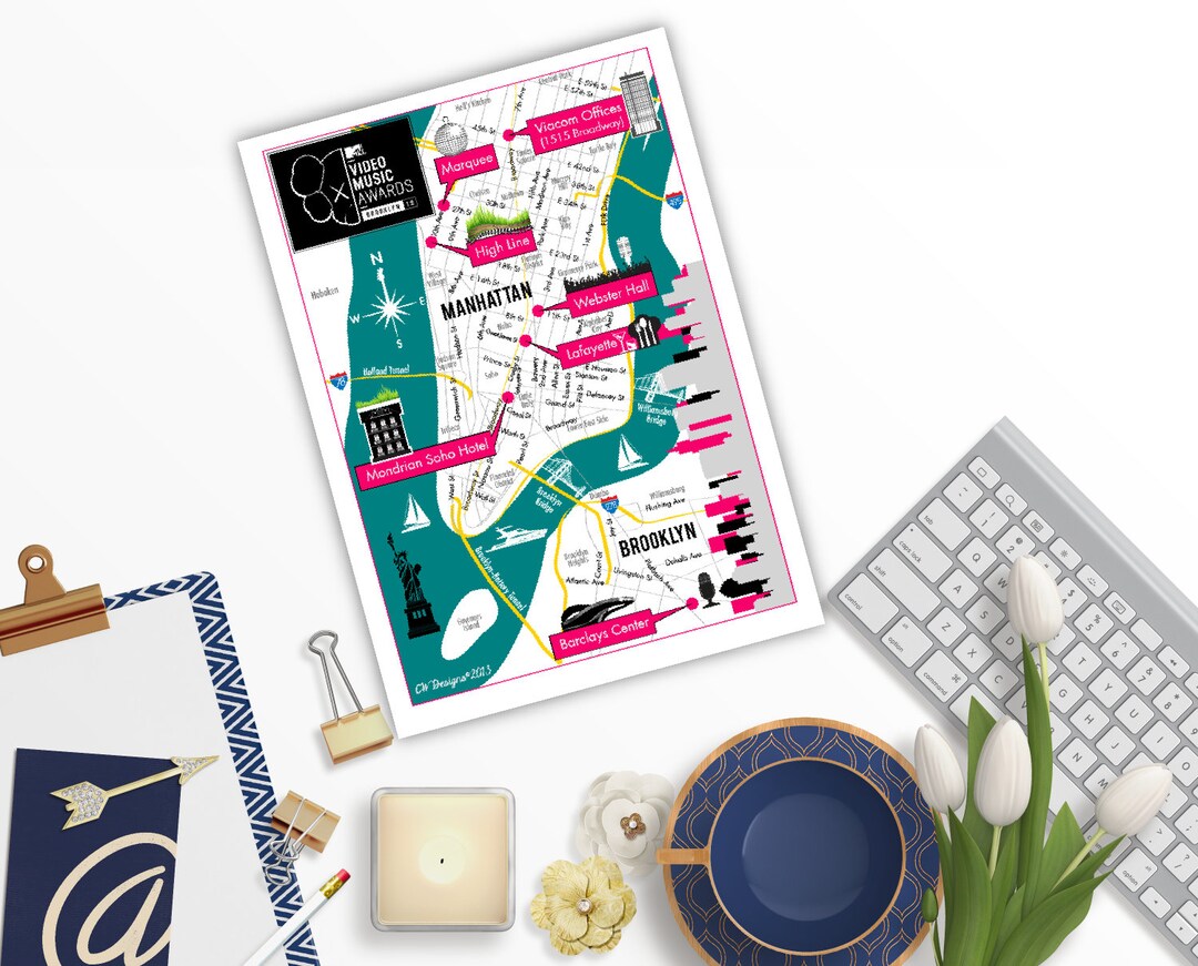 Official Map of Manhattan for the MTV Video Music Awards Designed by CW ...