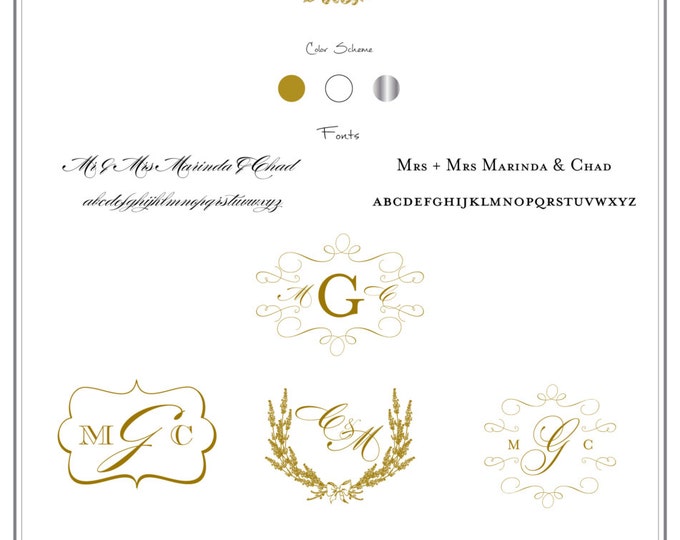 Custom Wedding Monogram and Branding Board Fonts and Color - Etsy