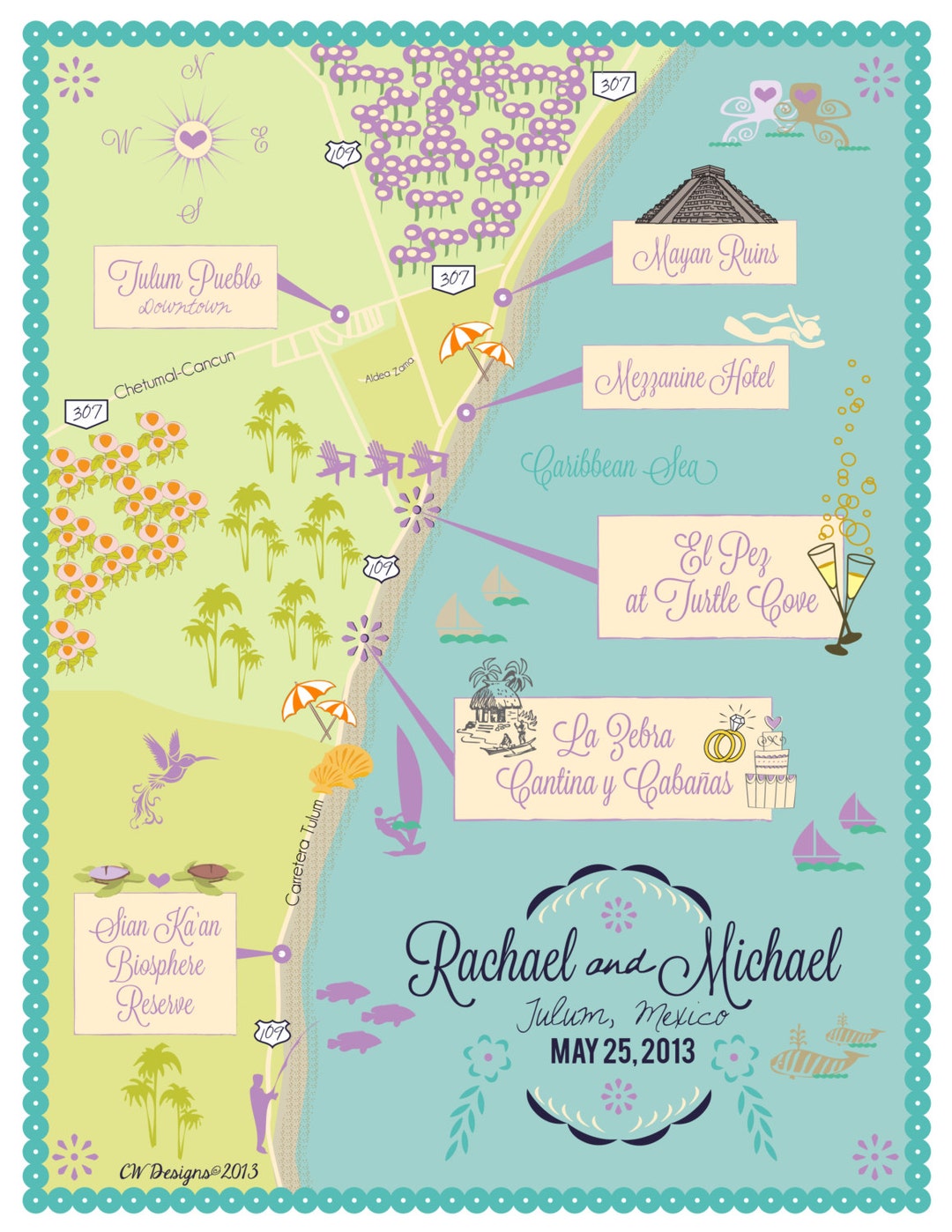 Wedding/event Map Invitation, Save the Date, Program or Itinerary ...