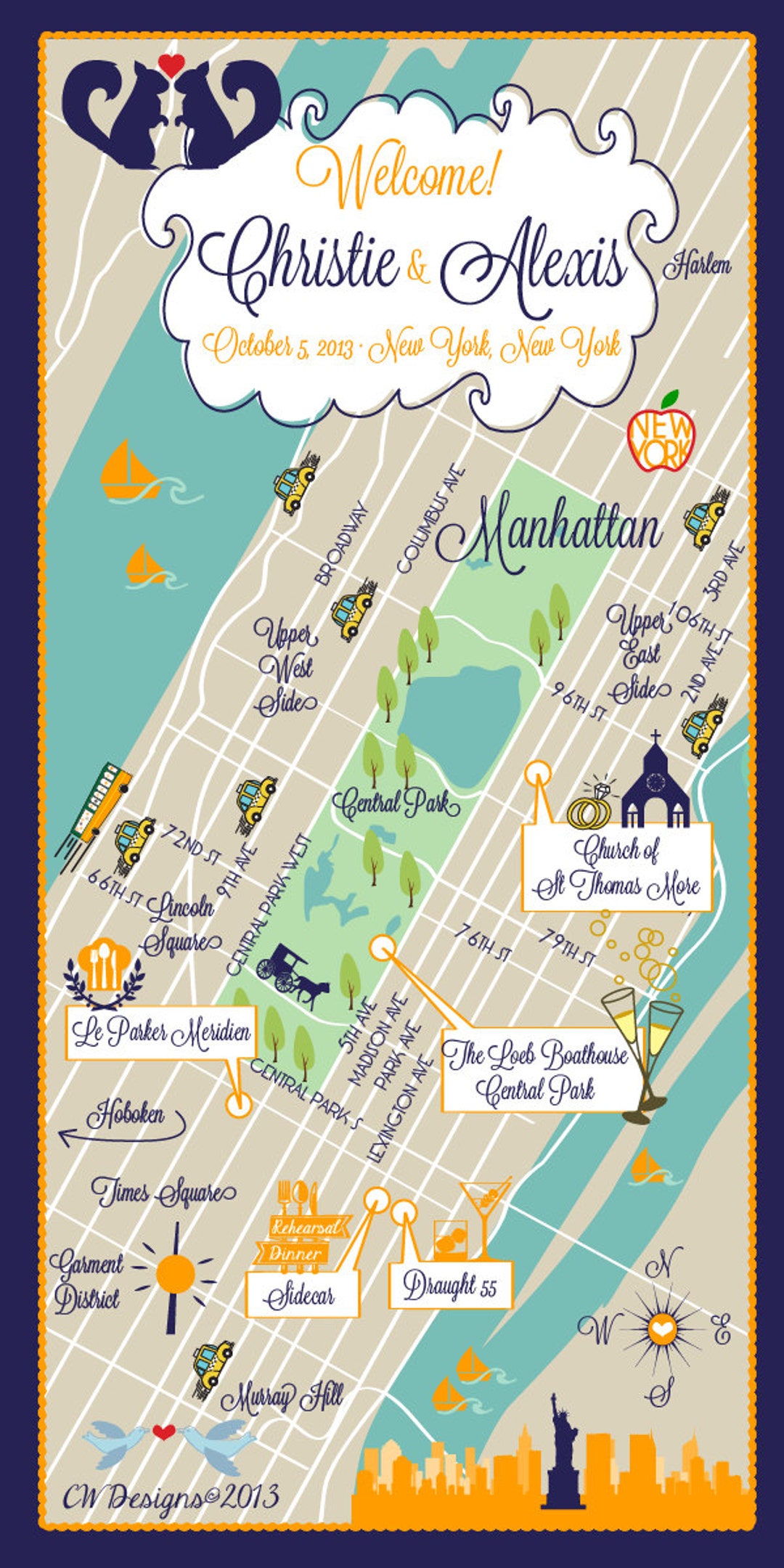 Wedding/event Map Invitation of Manhattan, Save the Date, Program or ...