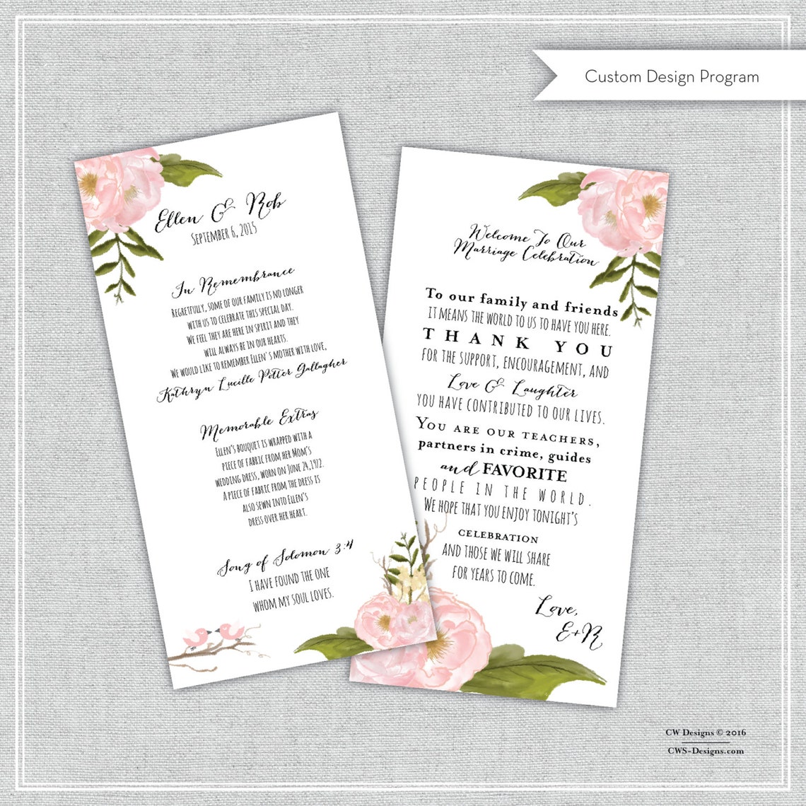 Custom Wedding Program. Program. Reception. Wedding Program. | Etsy