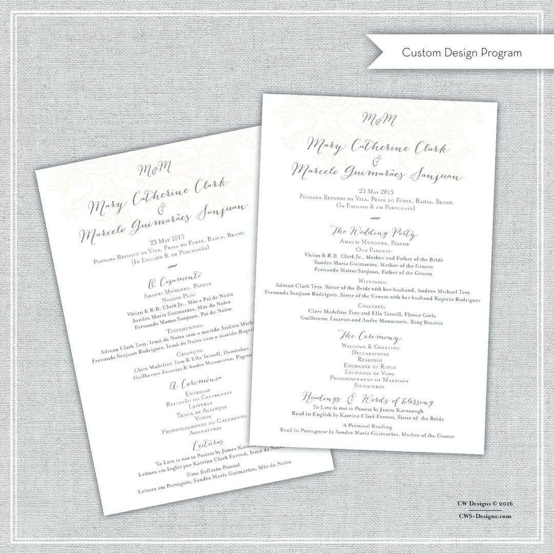 Custom Wedding Program. Program. Reception. Wedding Program. Bilingual ...