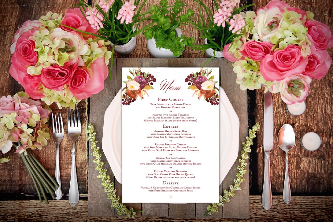Digital File Custom Wedding Menu. Event Menu. Reception. Dinner Menu ...