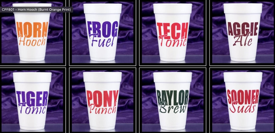 16 Oz Foam Cups (college Game Day) – Texas, Texas A&M, Oklahoma, SMU ...