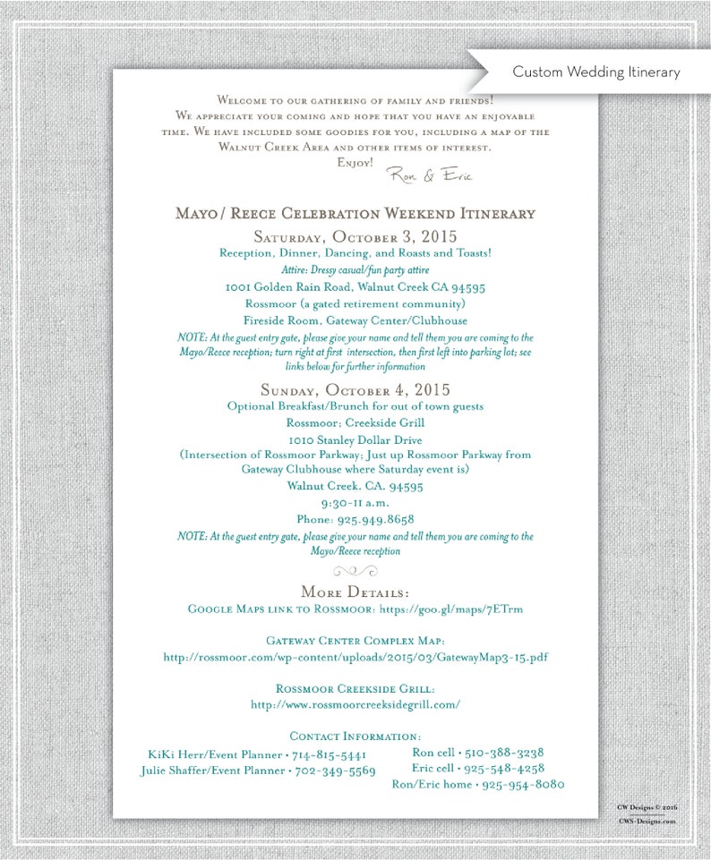 Wedding Weekend Timeline Custom Wedding Map Wedding Map - Etsy