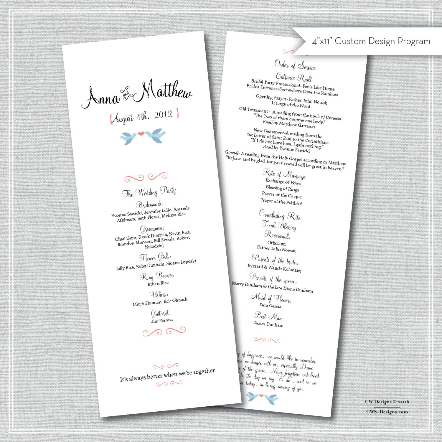 Custom Wedding Program. Program. Reception. Wedding Program. | Etsy