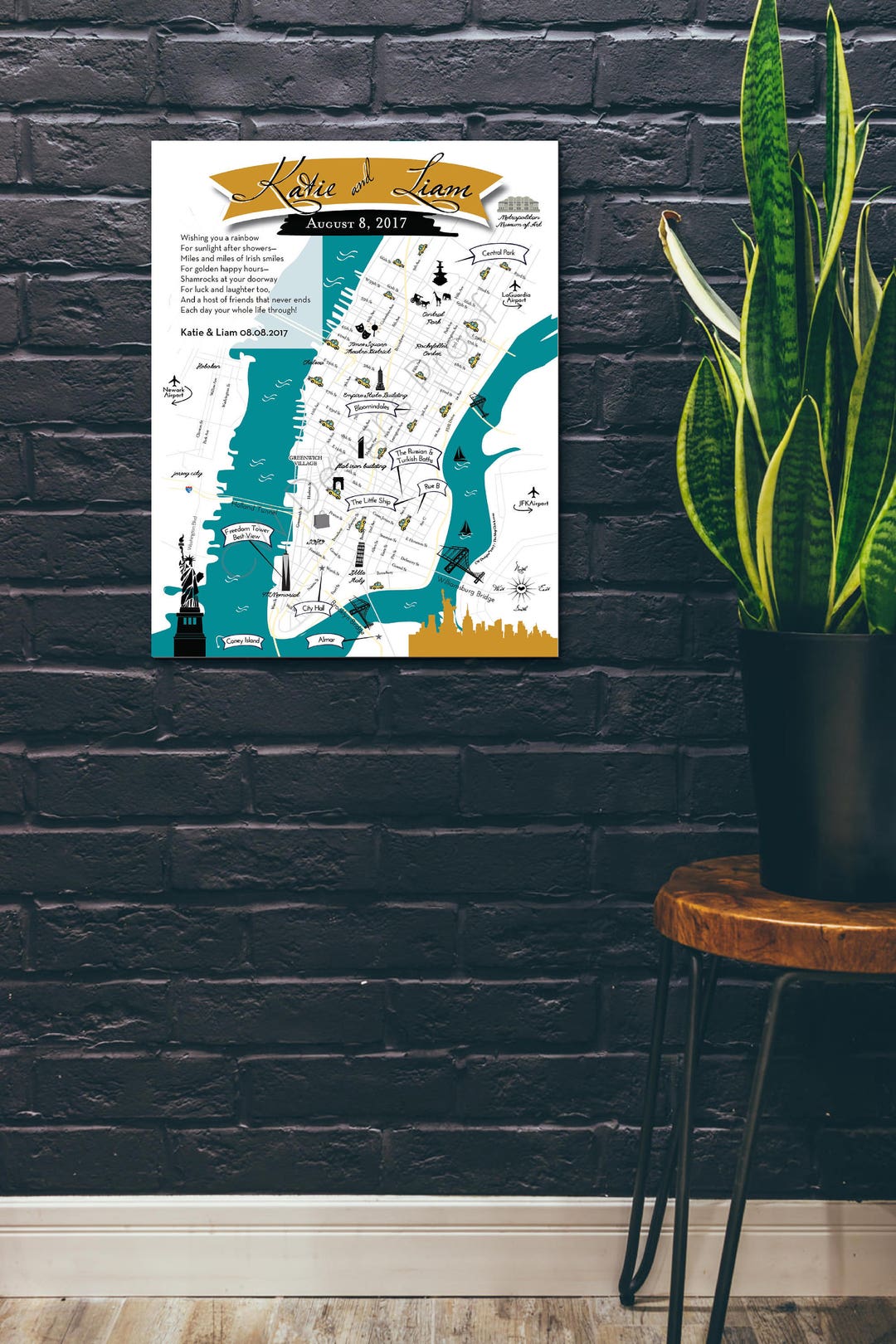 New York City Map for Wedding and Anniversary, NYC Wedding Map Gift - Etsy