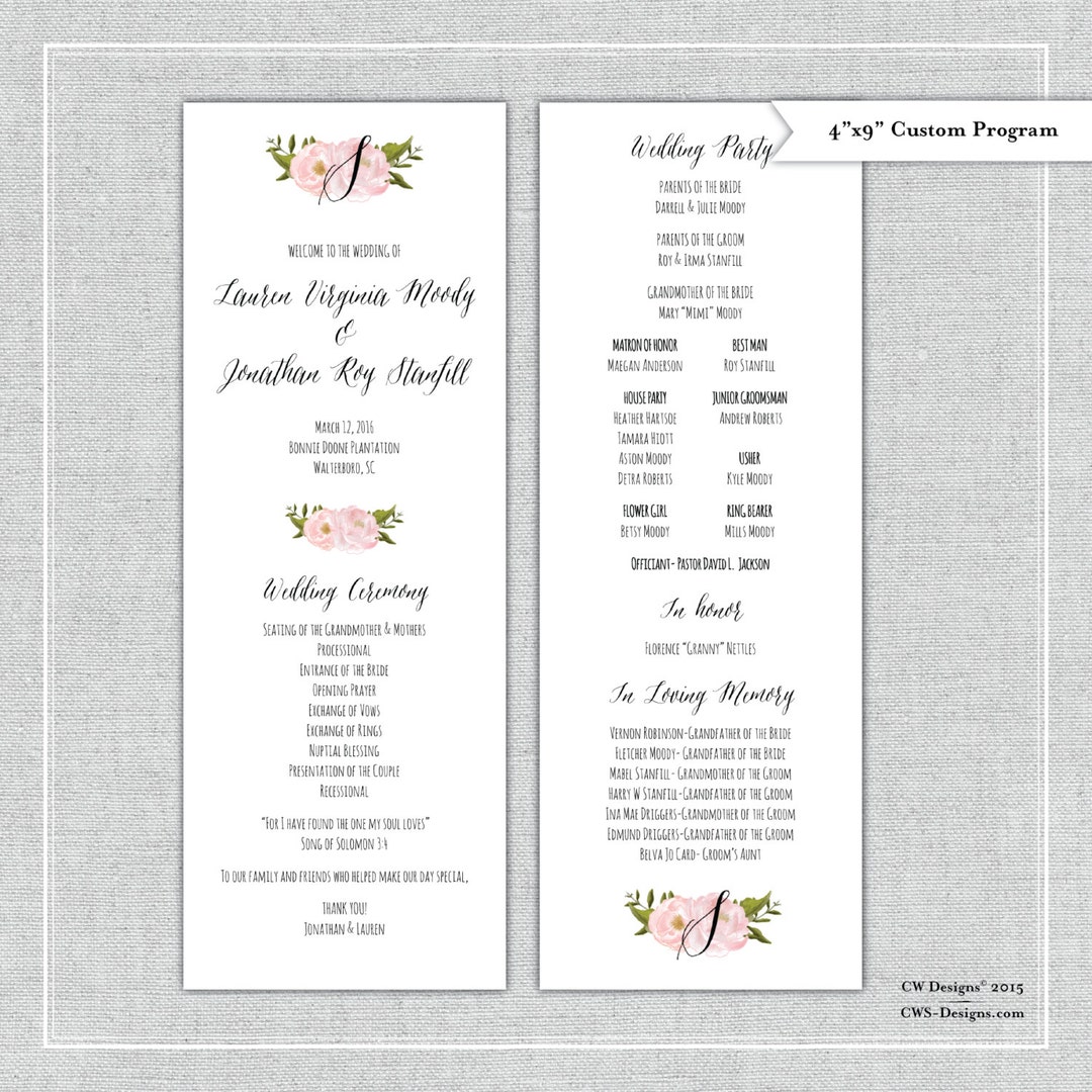 Custom Wedding Program. Program. Reception. Wedding Program. - Etsy