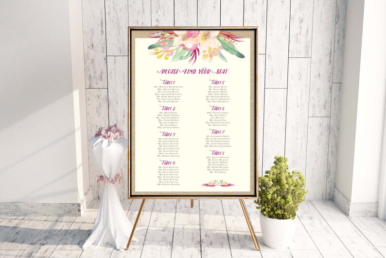 Flower Floral Seating Chart. Wedding Guest Chart. Seating Chart. Simple ...