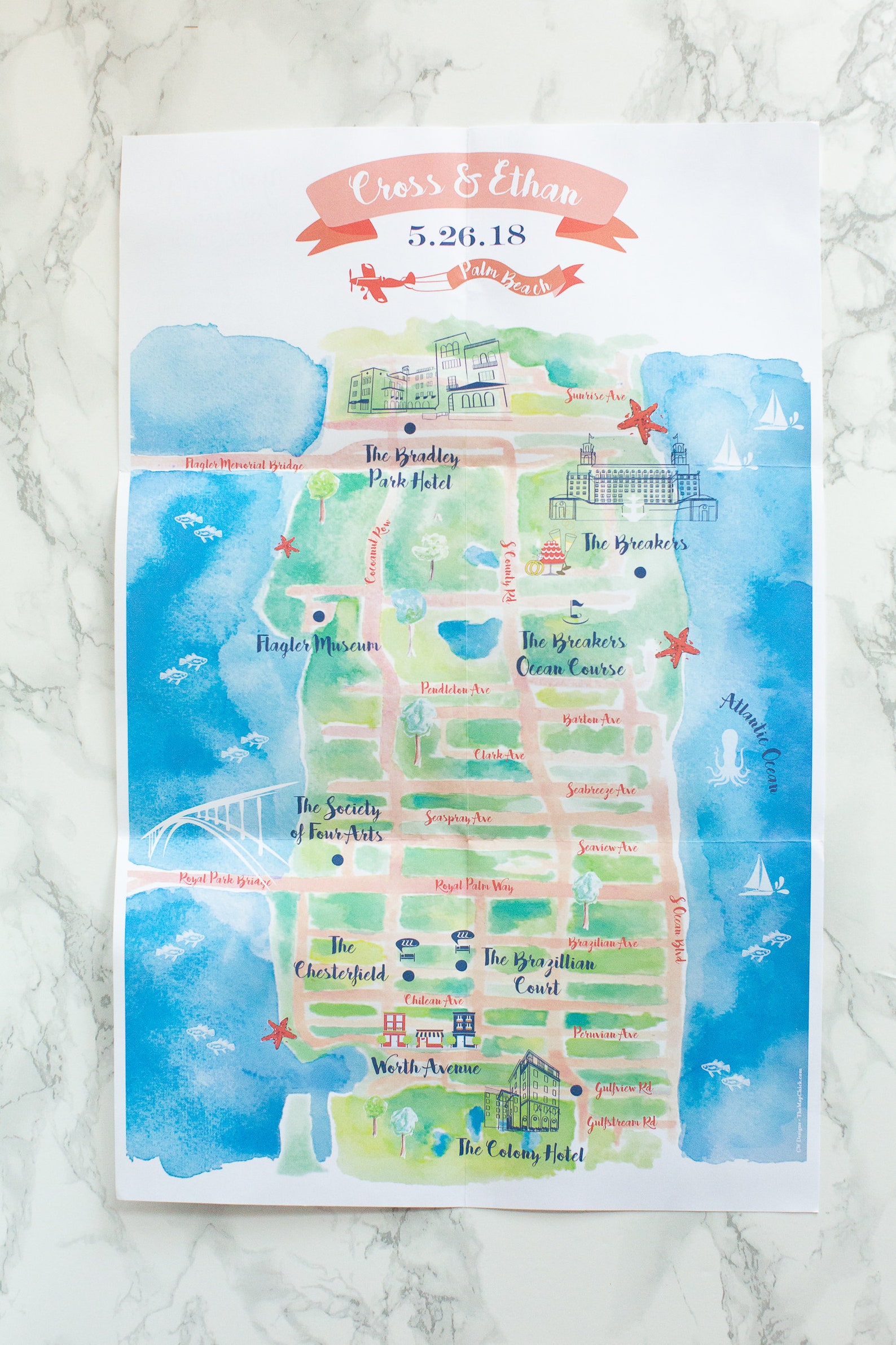 Purple and Gold Crest Map Day of Itinerary Welcome Note, Tote Design ...
