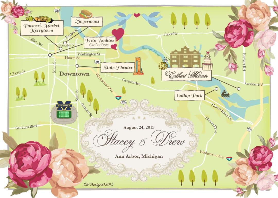 Wedding/event Map Invitation, Save the Date, Program or Itinerary ...