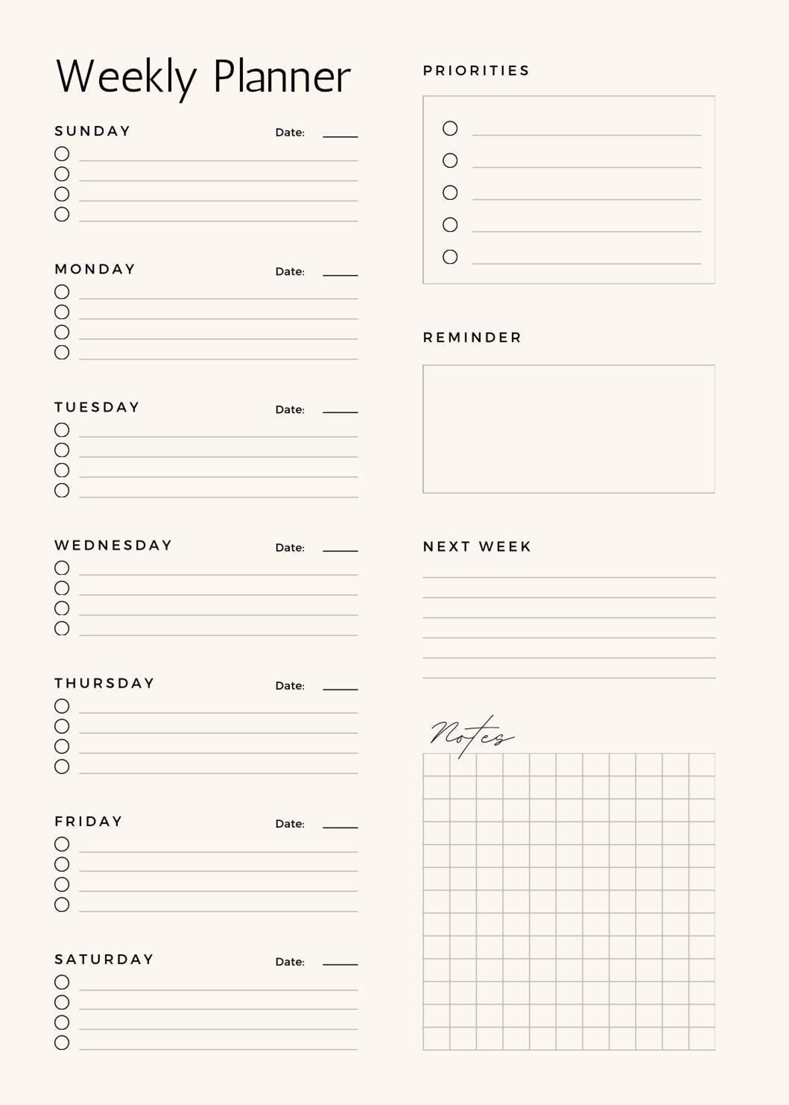 Weekly Planner - Etsy