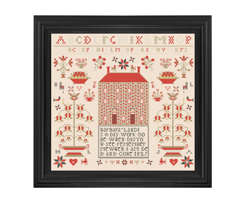 Antique Sampler Cross Stitch Pattern: 1827 Barbara Landis Reproduction ...