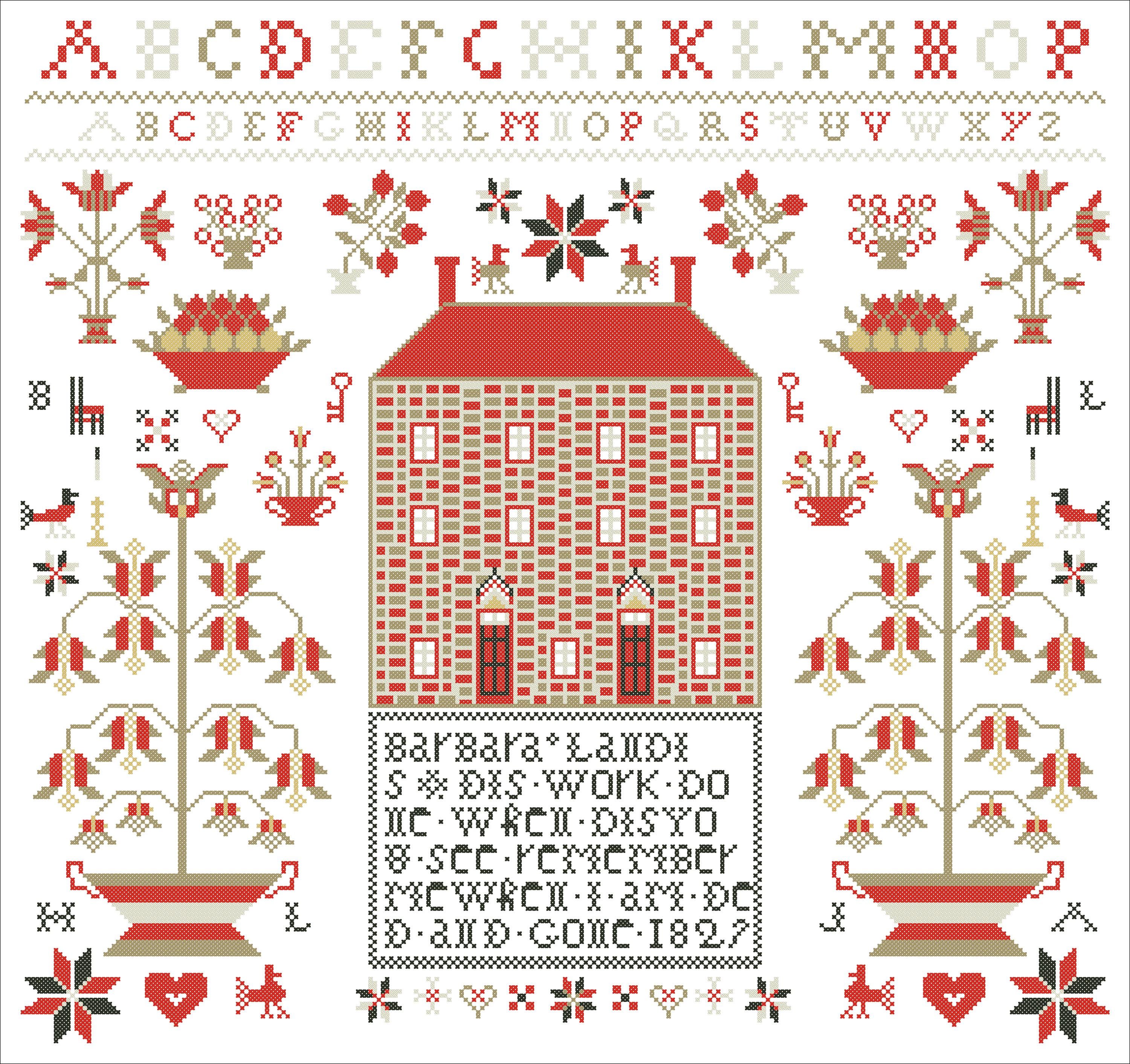 Antique Sampler Cross Stitch Pattern: 1827 Barbara Landis Reproduction ...