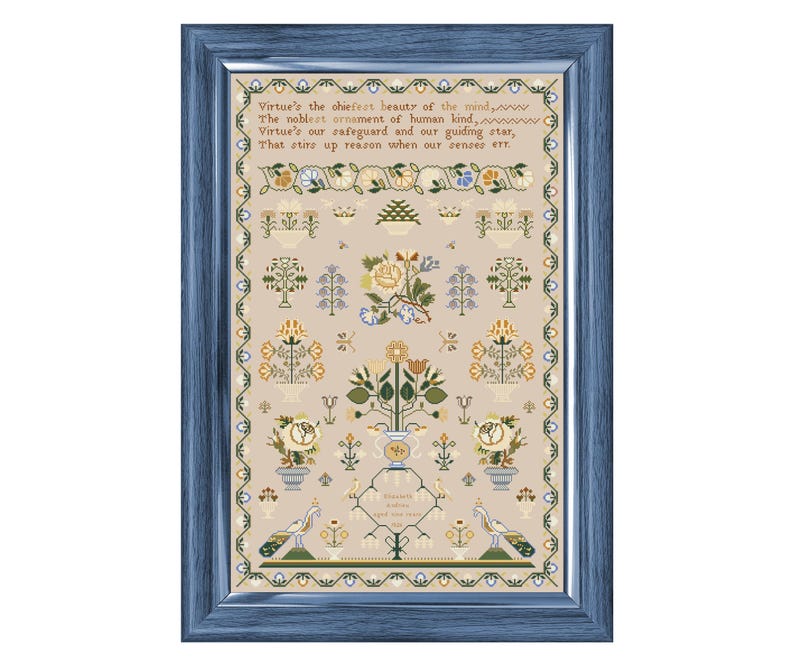 Antique Sampler / Vintage Sampler / Floral Cross Stitch Sampler PDF ...