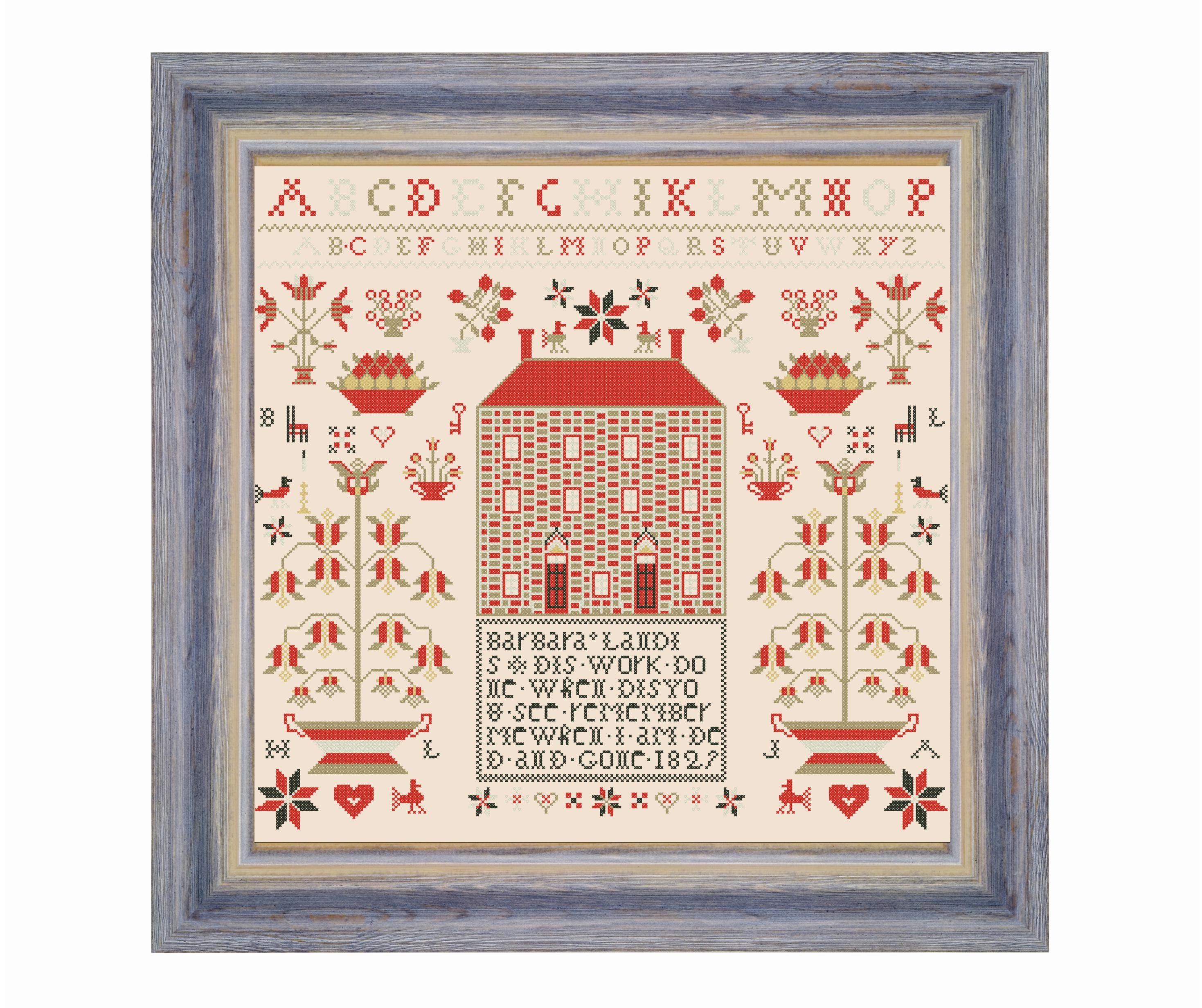 Antique Sampler Cross Stitch Pattern: 1827 Barbara Landis Reproduction ...