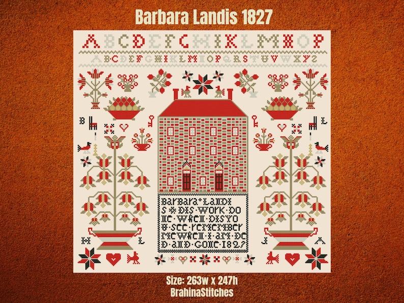 Antique Sampler Cross Stitch Pattern: 1827 Barbara Landis Reproduction ...