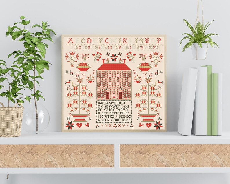 Antique Sampler Cross Stitch Pattern: 1827 Barbara Landis Reproduction ...
