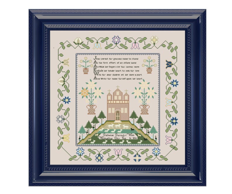 Reproduction of an Antique 1814 Floral Sampler, Counted Cross Stitch ...