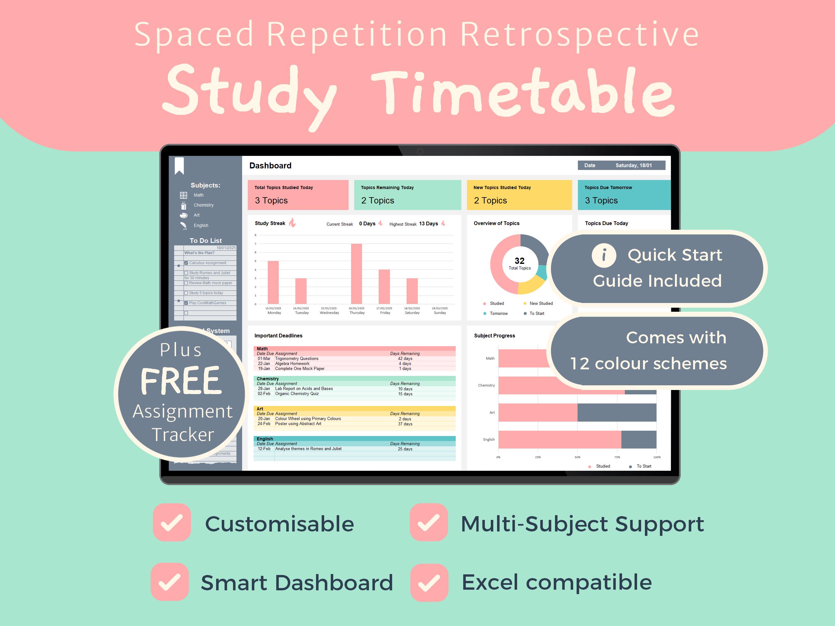 Spaced Repetition Revision Timetable - Retrospective Study Planner 4 ...